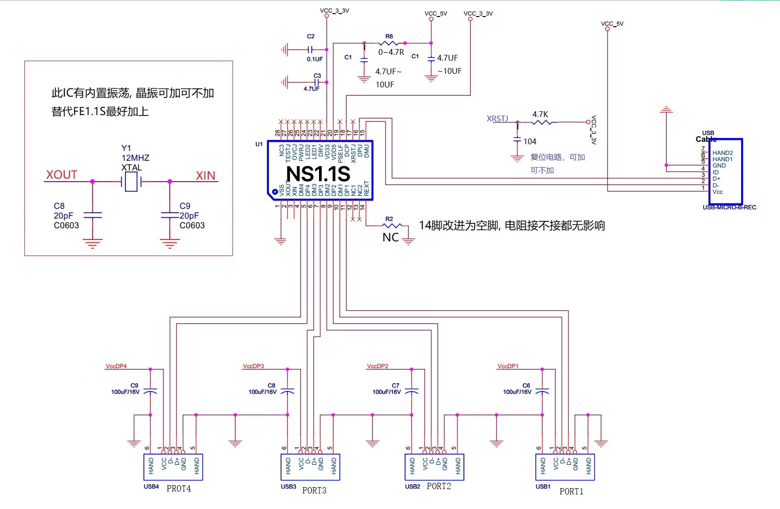 USB2.0 HUB高速4端口USB HUB集线器，NS1.1S替代FE1.1S PIN规格书及方案 扩展坞/集线器_20路hub方案-CSDN博客