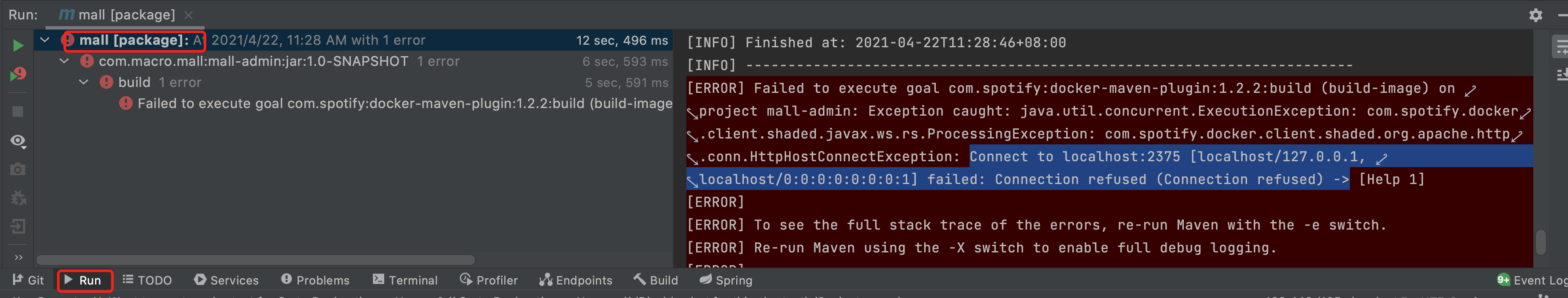 SpringBoot打包成Docker镜像报错Failed to execute goal com.spotify:docker-maven-plugin:1.2.2-CSDN博客